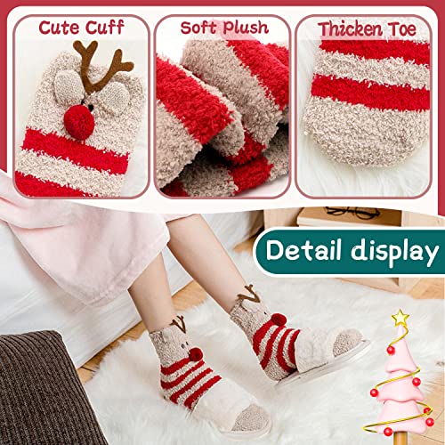 ProEtrade Fuzzy Socks for Women Teen Girls Fluffy Cozy Christmas Gift Cabin Holiday Winter Warm Fleece Thick Comfy Slipper Home Plush Cute Snowman Fun Soft Socks Stocking Stuffer (Animal (5 Pairs))