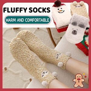 ProEtrade Fuzzy Socks for Women Teen Girls Fluffy Cozy Christmas Gift Cabin Holiday Winter Warm Fleece Thick Comfy Slipper Home Plush Cute Snowman Fun Soft Socks Stocking Stuffer (Animal (5 Pairs))