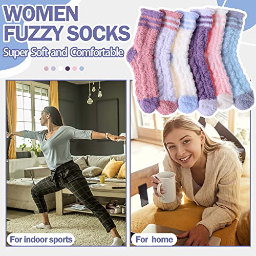 ANTSANG Womens Fuzzy Socks Slipper Winter Fluffy Cozy Cabin Warm Soft Fleece Comfy Home Christmas Gift Stocking Stuffers for Teen Girls(Mix Color A (6 Pairs))