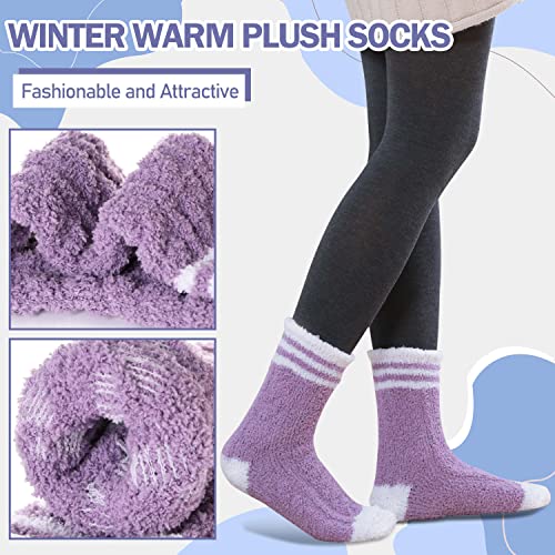 ANTSANG Womens Fuzzy Socks Slipper Winter Fluffy Cozy Cabin Warm Soft Fleece Comfy Home Christmas Gift Stocking Stuffers for Teen Girls(Mix Color A (6 Pairs))