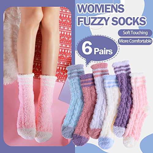 ANTSANG Womens Fuzzy Socks Slipper Winter Fluffy Cozy Cabin Warm Soft Fleece Comfy Home Christmas Gift Stocking Stuffers for Teen Girls(Mix Color A (6 Pairs))