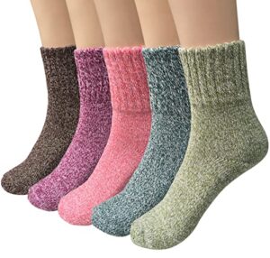 5 pairs wool socks for women gifts winter warm thick knit cabin cozy crew socks multi g