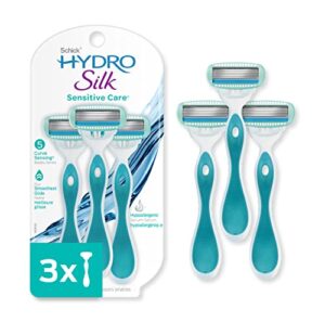 schick hydro silk razor disposable razors for women with moisturizing serum, basic pack 3 count