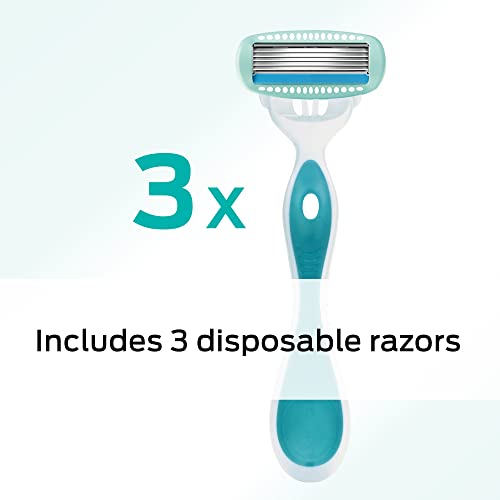 Schick Hydro Silk Razor Disposable Razors for Women with Moisturizing Serum, Basic Pack 3 Count