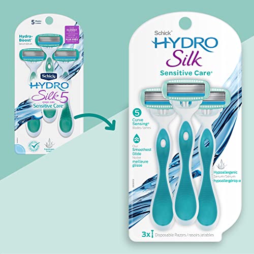 Schick Hydro Silk Razor Disposable Razors for Women with Moisturizing Serum, Basic Pack 3 Count