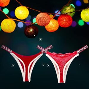 Gifts for Women Christmas Underwear - 2 Packs Rhinestones Thongs Stocking Stuffers for Women Sexy Santa Costume Christmas Lingerie for Women L Red