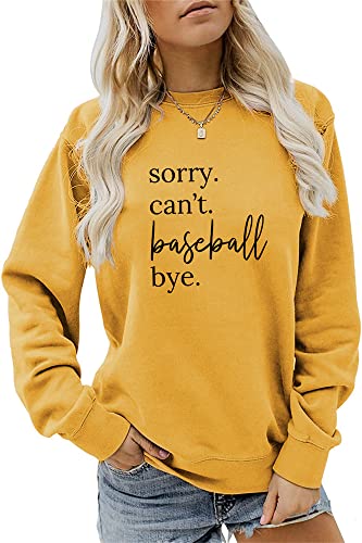 Drahwal Sorry Can't Baseball Bye Sweatshirts for Women Funny Shirt Crewneck Lightweight Pullover Tops Yellow