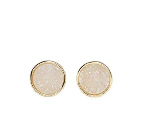 white druzy quartz stud earrings-genuine drusy gemstone-gold-8mm-jewelry gift idea-holiday-stocking stuffer-new years (white druzy)