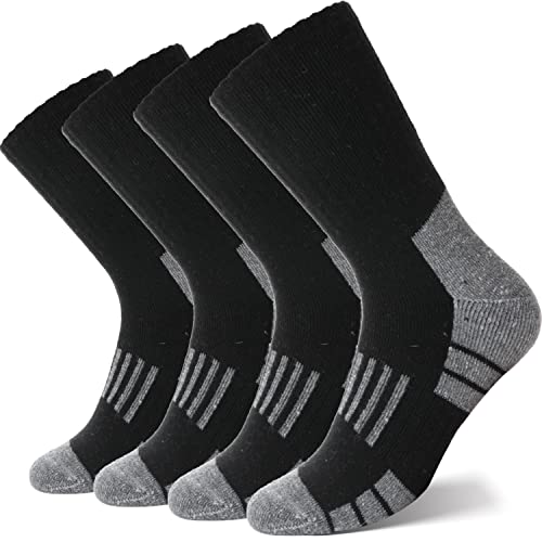 ANTSANG Merino Wool Socks for Men & Women Thermal Winter Hiking Warm Thick Crew Cozy Boot Work Gift Snowboarding Socks Stocking Stuffers 4 Pairs(Stripe-Black(4 Pairs))