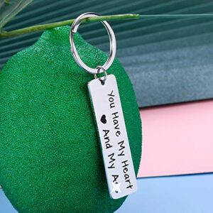 Funny Husband Boyfriend Christmas Valentines Day Gift Keychain from Girlfriend Wife Funny Wedding Stocking Stuffer Anniversary Birthday Gag Gifts for Couple Women Men You Have My Heart Present Him Her