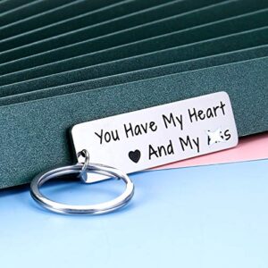 Funny Husband Boyfriend Christmas Valentines Day Gift Keychain from Girlfriend Wife Funny Wedding Stocking Stuffer Anniversary Birthday Gag Gifts for Couple Women Men You Have My Heart Present Him Her