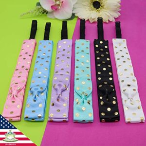 FROG SAC 6 Polka Dot Elastic Bow Headbands for Girls, Adjustable Non Slip Bow Hair Bands for Kids, Dressy Nonslip Girl Head Bands Hair Accessories, Cute No Slip Headband Stocking Stuffers for Girls