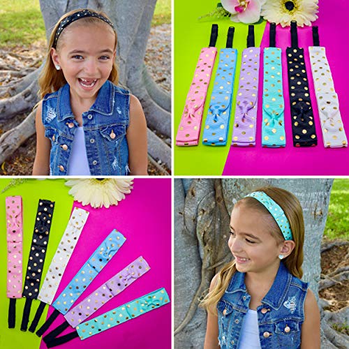 FROG SAC 6 Polka Dot Elastic Bow Headbands for Girls, Adjustable Non Slip Bow Hair Bands for Kids, Dressy Nonslip Girl Head Bands Hair Accessories, Cute No Slip Headband Stocking Stuffers for Girls