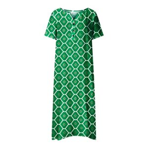 Womens Dresses 2023 Summer Casual Loose Sundress Long Dress Boho Plus Size Beach Pockets Dress Ladies Business Vintage Romper Dresses Cruise Outfits Party A Line Dress(E Green,XX-Large)