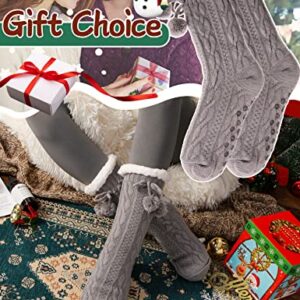 Fuzzy Socks for Women Slipper Fluffy Cozy Cabin Winter Warm Soft Fleece Comfy Thick Christmas Socks Grips Non Slip Stocking Stuffers for Women White Elephant Valentines Mothers Day Gifts for Mom Grey