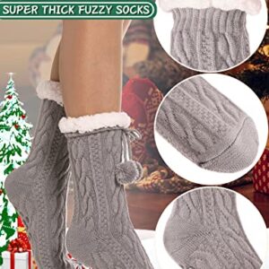 Fuzzy Socks for Women Slipper Fluffy Cozy Cabin Winter Warm Soft Fleece Comfy Thick Christmas Socks Grips Non Slip Stocking Stuffers for Women White Elephant Valentines Mothers Day Gifts for Mom Grey