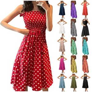 cotecram maxi dress for women beach boho strap sundresses fashion polka dot ruffle sleeveless a line party swing dress plus size fashion vacation outfit loose long maternity dress(b red,x-large)