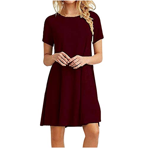 Valentines Dress For Women Sweet & Cute Short Sleeve T Shirt Dress Loose Plus Size Flowy Swing Sundress 2023 Summer Beach Holiday Party Prom Mini Dress Maternity Dress For Photoshoot(B Wine,Small)