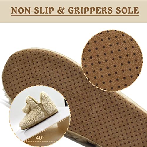 GPOS Womens Slippers with Cozy Memory foam Cute Fuzzy Winter Bootie slippers Ladies Warm Lightweight House Shoes Beige