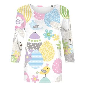 Women Happy Easter Graphic Shirt 3/4 Sleeve Tops Blouse Crewneck Tshirts Tees 2023 Cute FUUNY Basket Gift Clothes Tops