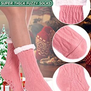 EBMORE Women Slipper Fuzzy Socks Fluffy Cozy Cabin Warm Winter Soft Thick Comfy Fleece Christmas Anti Slip Home Stocking Stuffer(Pink)