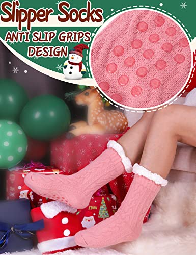 EBMORE Women Slipper Fuzzy Socks Fluffy Cozy Cabin Warm Winter Soft Thick Comfy Fleece Christmas Anti Slip Home Stocking Stuffer(Pink)