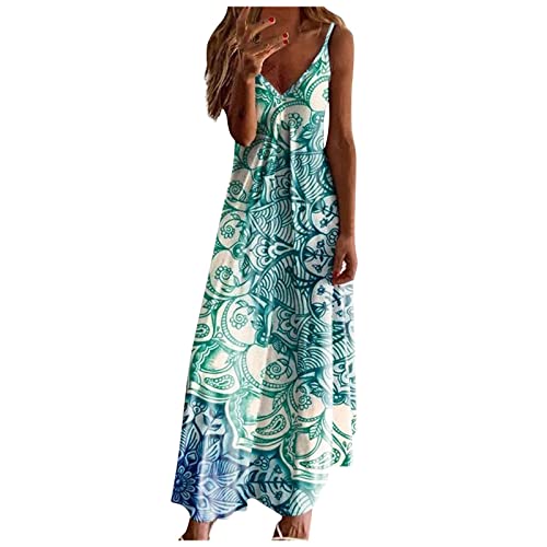 Summer Dress for Women Plus Size Dresses Casual Plus Size V Neck Beach Vacation Dress Summer Floral Boho Long Sundresses 4th of July Outfits for Women Elegant Dresses for Women(B Green,Large)