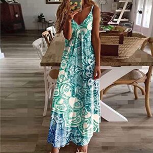 Summer Dress for Women Plus Size Dresses Casual Plus Size V Neck Beach Vacation Dress Summer Floral Boho Long Sundresses 4th of July Outfits for Women Elegant Dresses for Women(B Green,Large)