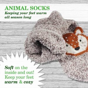 BambooMN Kitty Hello Socks For Women, Non-Slip Warm Fuzzy Crew Socks, Christmas Kitty Stocking Stuffer, gray, 3 pair