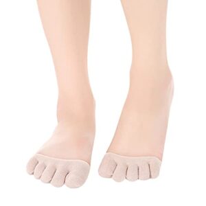 3 pairs women’s solid half five finger socks socks sweat absorbent socks sponge pad socks for woman (beige, one size)