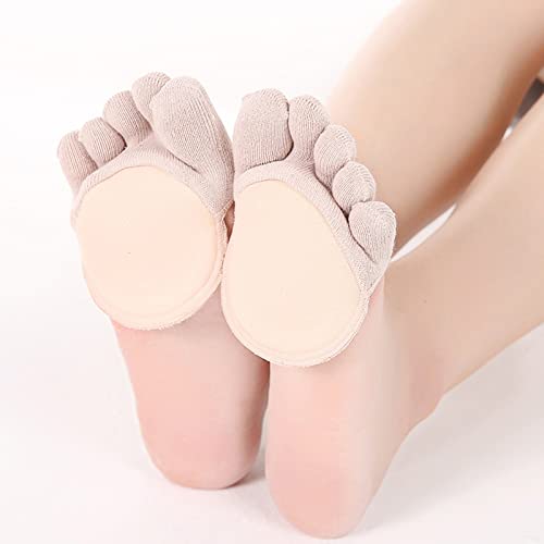 3 Pairs Women's Solid Half Five Finger Socks Socks Sweat Absorbent Socks Sponge Pad Socks for Woman (Beige, One Size)