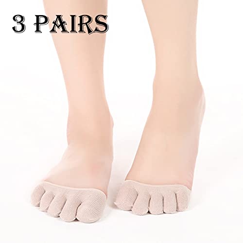 3 Pairs Women's Solid Half Five Finger Socks Socks Sweat Absorbent Socks Sponge Pad Socks for Woman (Beige, One Size)