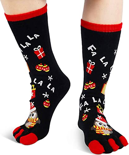 Zmart Funny Christmas Toe Socks Women Holiday Socks Christmas Toe Separator Socks Five Toe Socks, 5 Pack Stocking Stuffers Secret Santa Gifts Christmas Gifts