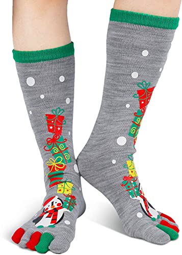 Zmart Funny Christmas Toe Socks Women Holiday Socks Christmas Toe Separator Socks Five Toe Socks, 5 Pack Stocking Stuffers Secret Santa Gifts Christmas Gifts