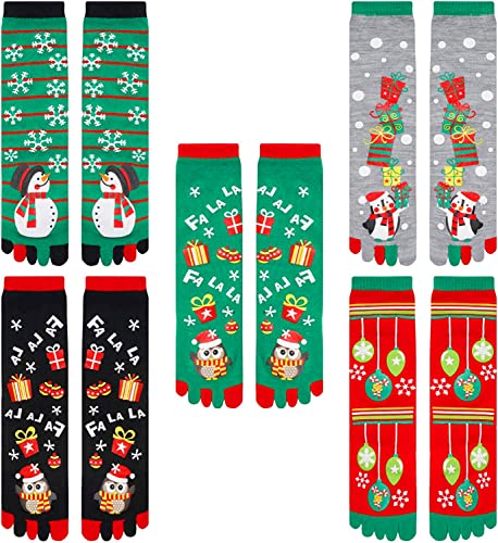 Zmart Funny Christmas Toe Socks Women Holiday Socks Christmas Toe Separator Socks Five Toe Socks, 5 Pack Stocking Stuffers Secret Santa Gifts Christmas Gifts