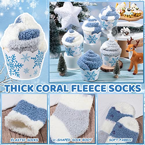 Jeyiour 6 Pairs Cupcake Socks Fuzzy Socks for Women Winter Socks with Grips DIY Christmas New Year Gift Warm Soft Men Non Slip Slipper Socks Fluffy Socks Christmas Stocking Stuffers with Gift Boxes