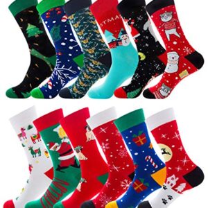 Gellwhu Men's Christmas Socks, Christmas Gifts for Men Women Stocking Stuffers Large Holiday Fun Novelty Cotton Socks (12 pairs socks)