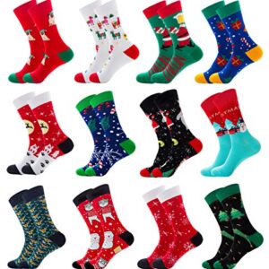 Gellwhu Men's Christmas Socks, Christmas Gifts for Men Women Stocking Stuffers Large Holiday Fun Novelty Cotton Socks (12 pairs socks)