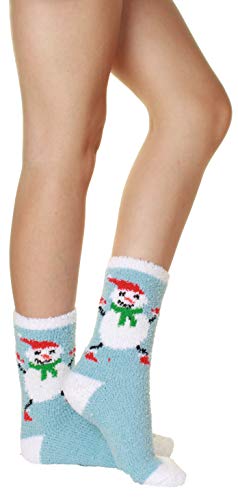 Gilbins Womens Soft Fuzzy Sock, Holiday Christmas Slipper Socks, holiday stocking stuffers, Snowflake Fuzzy Socks, 6 Pack, Size 9-11