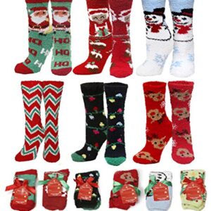 Gilbins Womens Soft Fuzzy Sock, Holiday Christmas Slipper Socks, holiday stocking stuffers, Snowflake Fuzzy Socks, 6 Pack, Size 9-11