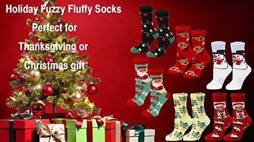 Gilbins Womens Soft Fuzzy Sock, Holiday Christmas Slipper Socks, holiday stocking stuffers, Snowflake Fuzzy Socks, 6 Pack, Size 9-11