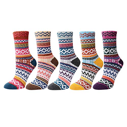 5 Pack Womens Socks Vintage Winter Soft Warm Cold Knit Wool Socks Women Socks Walking