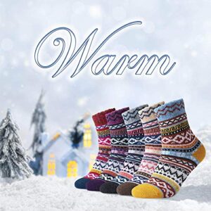 5 Pack Womens Socks Vintage Winter Soft Warm Cold Knit Wool Socks Women Socks Walking