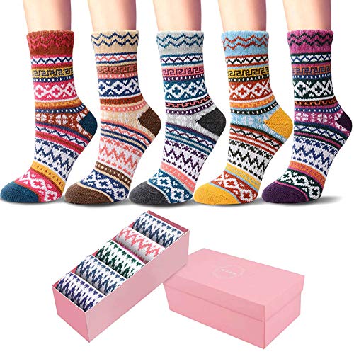 5 Pack Womens Socks Vintage Winter Soft Warm Cold Knit Wool Socks Women Socks Walking