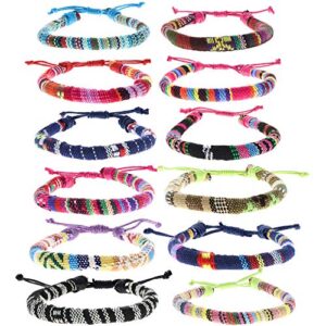 frog sac 12 ethnic woven bracelets for women and men, boho friendship bracelets for teens, vsco girl string bracelets, ethnic adjustable stackable bracelet pack, stocking stuffers for teen girls