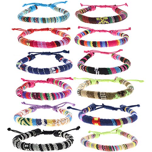 FROG SAC 12 Ethnic Woven Bracelets for Women and Men, Boho Friendship Bracelets for Teens, VSCO Girl String Bracelets, Ethnic Adjustable Stackable Bracelet Pack, Stocking Stuffers for Teen Girls