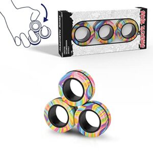 magnetic rings fidget toy set, idea adhd fidget toys, adult fidget magnets spinner rings for anxiety relief therapy, fidget pack great gift for adults teens kids (3pcs)