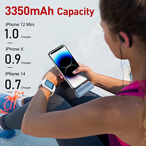 iWALK Mini Portable Charger for iPhone with Built in Cable, 3350mAh Ultra-Compact Power Bank Small Battery Pack Charger Compatible with iPhone 14/13/13 Pro/12/12 Pro/11/XR/XS/X/8/7/6,Blue