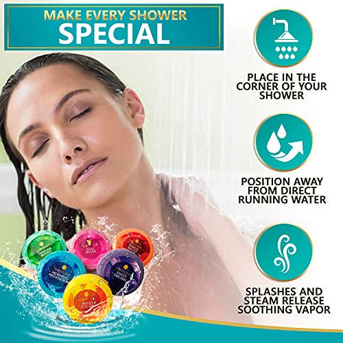 Aromatherapy Shower Steamers, Set of 6 Scent Tablets - Essential Oil Fizzies Bath Bombs Self Care Kit for Women - Relaxing Stress Relief Gifts