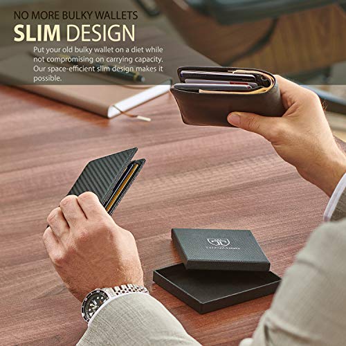 TRAVANDO Mens Slim Wallet with Money Clip AUSTIN RFID Blocking Bifold Credit Card Holder for Men with Gift Box (Carbon)